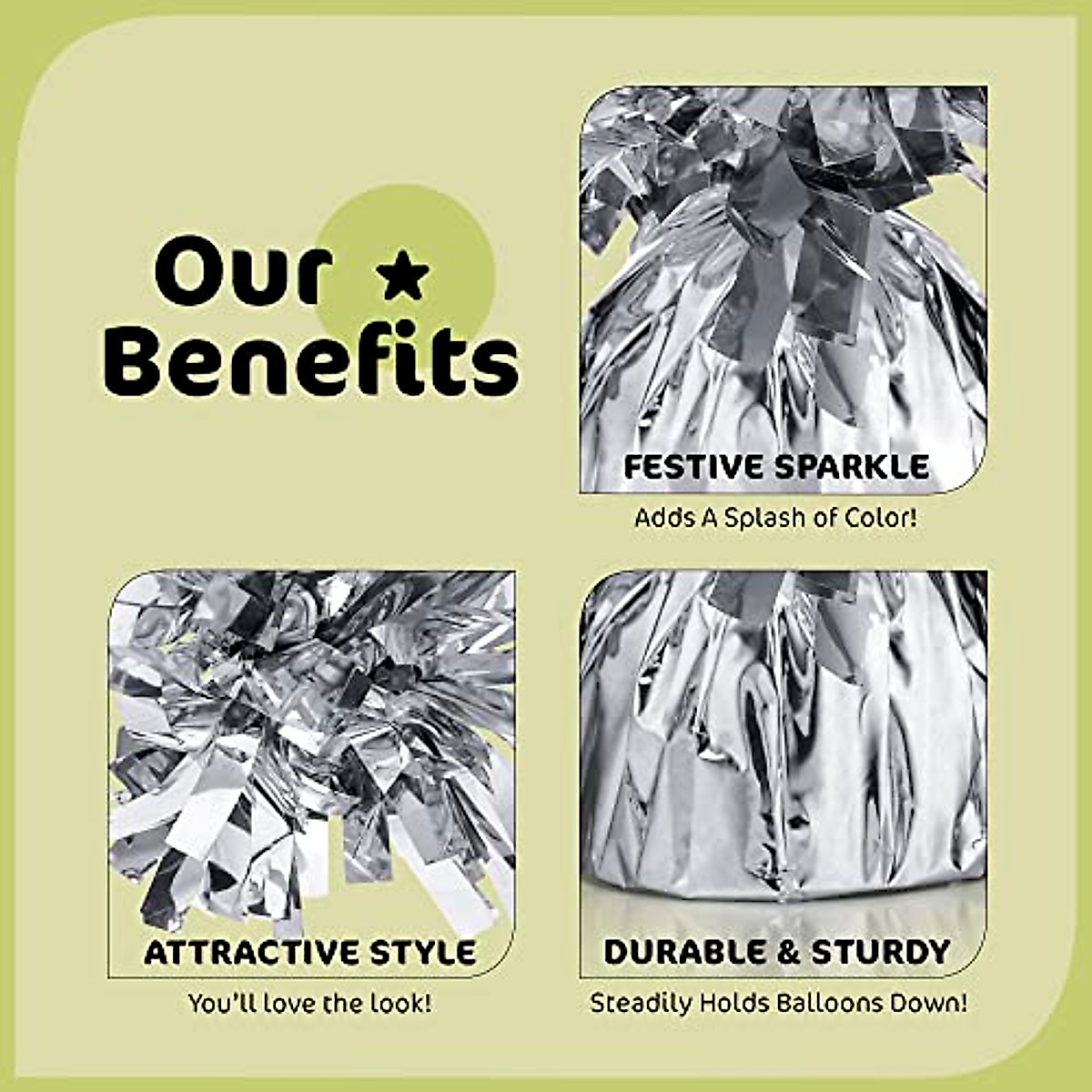 Srenta Silver Balloon Weights, Heavy Balloon Weight Pack of 12 Metallic Foil Weights for Balloons, Birthday Party & Wedding Table Centerpiece Ballon Weight 4.8’’ DIY Ballon Weights for Helium Balloons