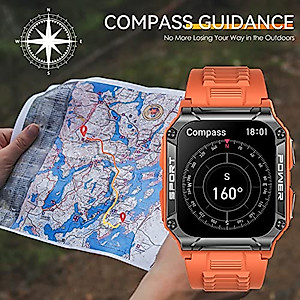 Military Smart Watch for Men with Compass (Make/Answer Call), 1.95'' HD Outdoor Rugged Tactical Smartwatch, Sport Fitness Tracker with Heart Rate Blood Pressure Sleep Monitor for iPhone Android Phones