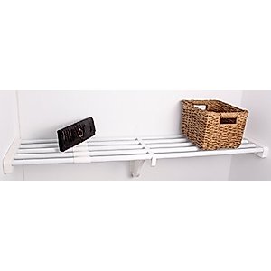 EZ Shelf - DIY Expandable Closet Shelf (NO Hanging Rod) - 28” to 48” - White - Easy to Install to 2 Sidewalls -(EZS-SW48)- Wire Closet Shelving Alternative