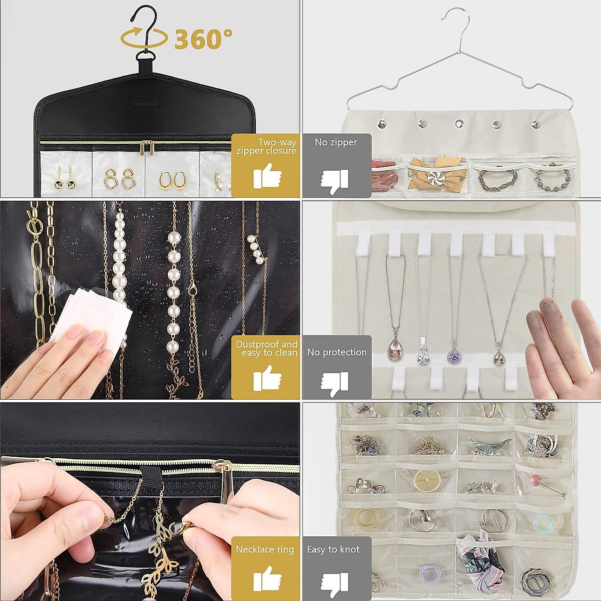 CHICECO Travel Jewelry Holder Organizer,Hanging Jewelry Organizer Storage With Zippered Pockets for Cloest,Wall,Door,Jewelry Holder for Earrings, Necklaces