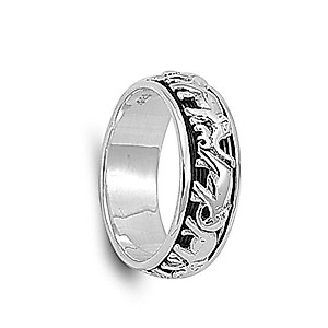 Elephant Spinner Eternity Wedding Ring New .925 Sterling Silver Band Size 8