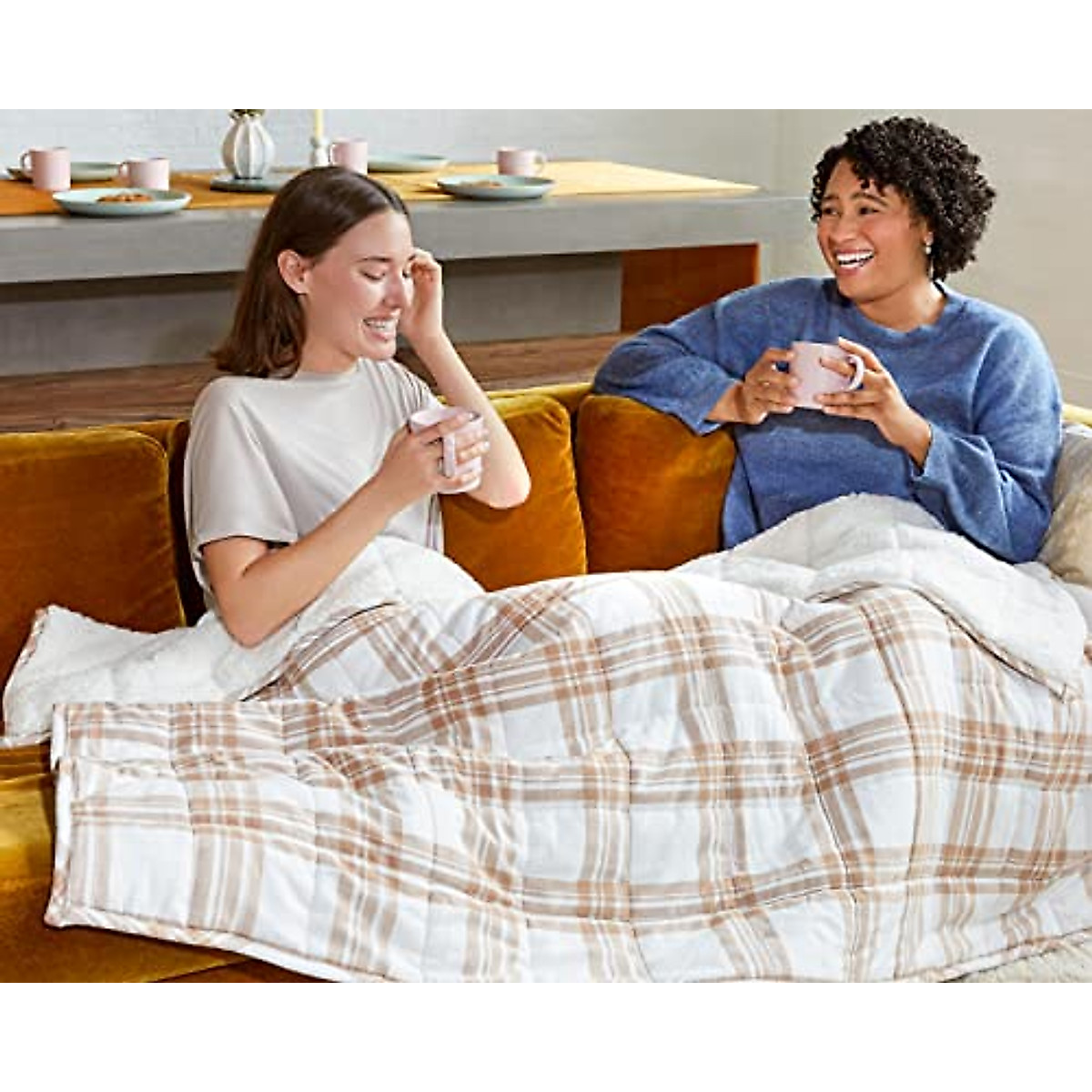 Gravity Blanket Sherpa Weighted Blanket, 10 lbs Taupe Plaid 48" x 66", The Original Weighted Blanket for Sleep, Brushed Flannel Sherpa Blanket, Cotton Made Breathable Throw Blanket