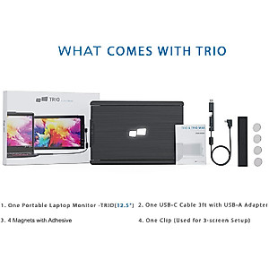 Mobile Pixels Trio Portable Monitor for Laptops, 12.5'' Full HD IPS Screens, USB C/USB A Dual or Triple Displays,Windows/OS/Android/Nintendo Switch (One Monitor Only) (Renewed)
