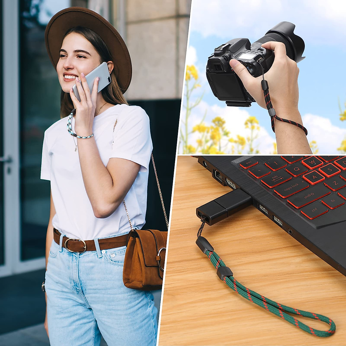 FrgKbTm Hand Wrist Strap Lanyard, 8 Pcs Adjustable Nylon Wrist Strap Lanyard, Colorful Hand Wrist Straps for Mobile Phone, Camara, Keys, USB Flash Drive, Wallet, ID Name Tag Badge, Mp3, Mp4, GoPro