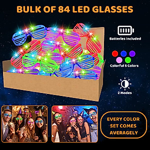 OLUPP 84PCS LED Glasses Glow Glasses, Glow in The Dark Party Supplies 2024 for Kids/Adults, Rave Neon Flashing Glasses Light Up for Golw Party Birthday New Year Carnival Party Decorations