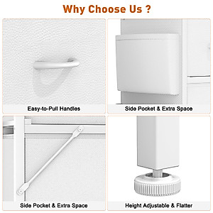 YaFiti 12 Drawer Dresser, Chest of Drawers for Bedroom, PU Dresser Drawers with Side Pockets, Hooks, Wooden Top and Sturdy Metal Frame for Living Room, Closet, Hallway (White)