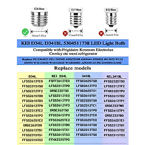 LED Refrigerator Light Bulb KEI D34L Refrigerator Bulb Replacement ac 100-265v 3.5w Freezer Lamp for Frigidaire Fridge, KEI D34C 40w Equivalent E26 LED Appliance Lighting, White Light, 2-Pack