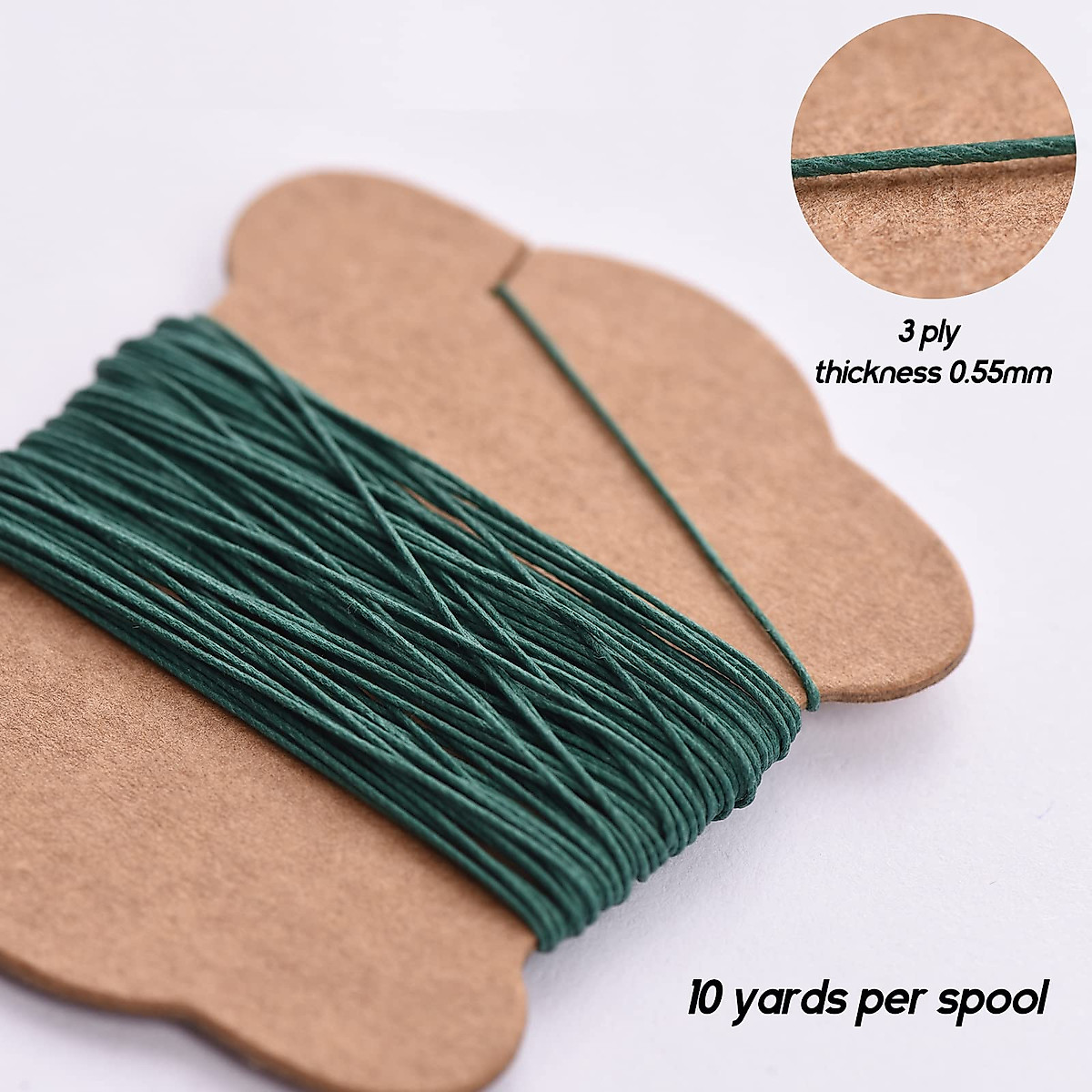 Wooqu Waxed Linen Thread Set, 10 Colors, 10 Yards Each, 3 ply, 0.55mm Thickness, Round, for Book Binding, Leather Sewing