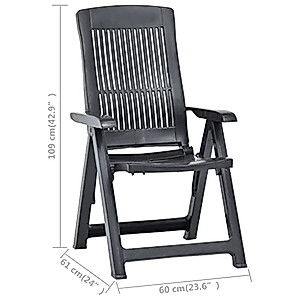 vidaXL 2X Patio Reclining Chair Garden Outdoor Balcony Terrace Lounge Dining Dinner Folding Foldable Seating Bistro Chairs Plastic Anthracite