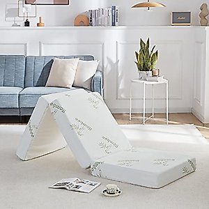 SINWEEK Memory Foam Folding Mattress with Storage Bag, 4 Inch Foldable Mattress Trifold Mattress Topper, CertiPUR-US Certified Floor Mattress Guest Bed with Bamboo Cover &Waterproof Lining