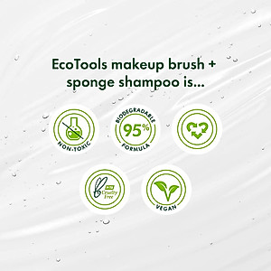Ecotools Cruelty Free and Eco Friendly Makeup Brush Cleansing Shampoo, 6 Ounce; Wash Away Surface Makeup, Oil, and Impurities from Brushes (Pack of 2)