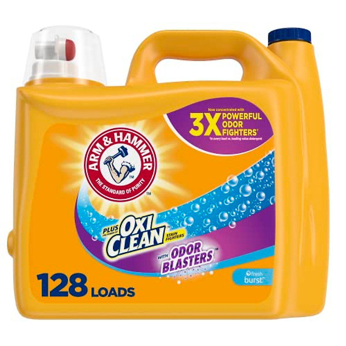 Arm & Hammer Plus OxiClean Odor Blasters Fresh Burst, 128 Loads Liquid Laundry Detergent, 166.5 Fl oz