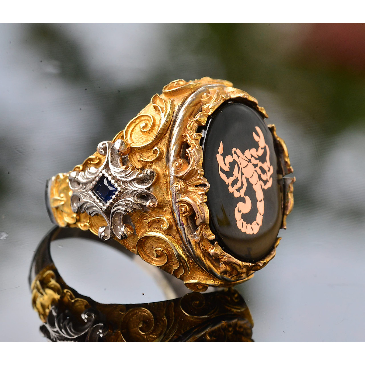 Men's Sterling Silver Ring - Gold Plated Ring - Signet Ring (Scorpion)