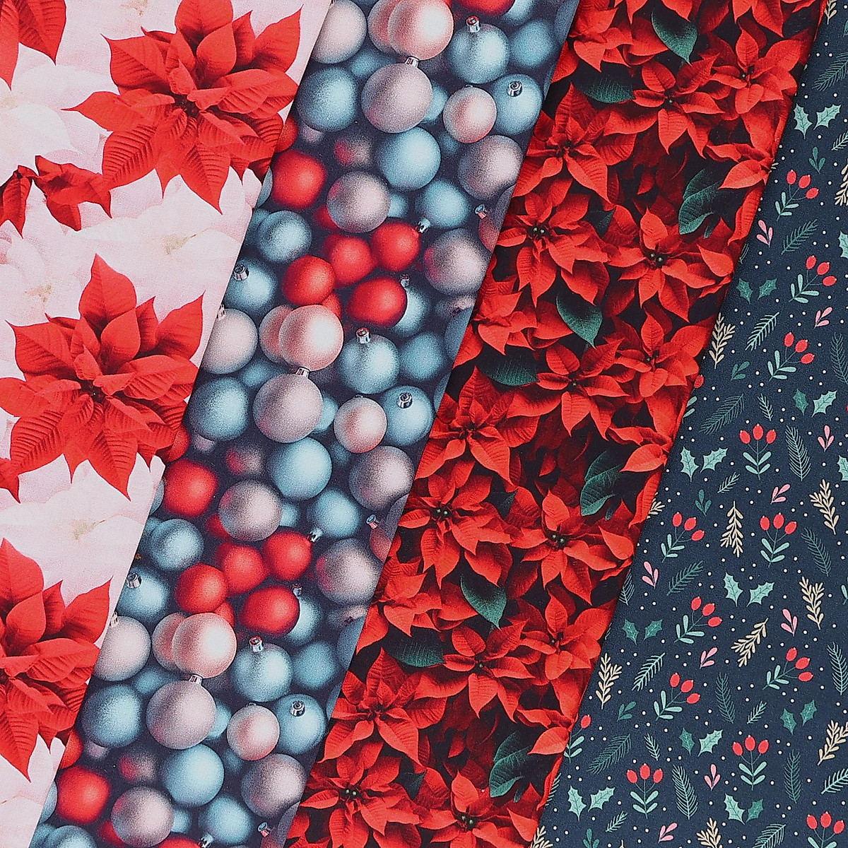 Mook Fabrics Cotton 2024 Christmas Poinsettas, Red/White Cut by The Yard