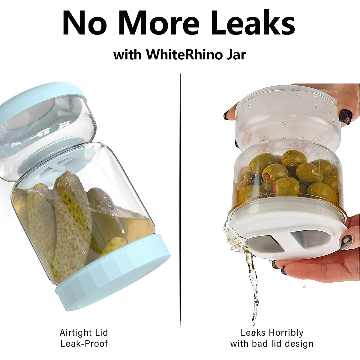 WhiteRhino Glass Pickle Jar with Strainer Flip,34oz Pickle Flip Jar Glass,Pickle Juice Separator Jar Flip for Olives,Gherkins or Sliced Pickles,Leakproof Airtight Lids and Refrigerator Dishwasher Safe