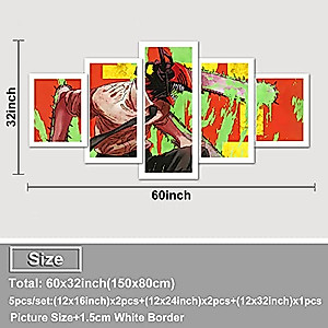 SEVOJO Chainsaw Man Poster - 5 Piece Anime Character Canvas Print Painting Wall Art for Bedroom Living Room Decor Boy and Girl Gift (Unframed, J02-5pcs)
