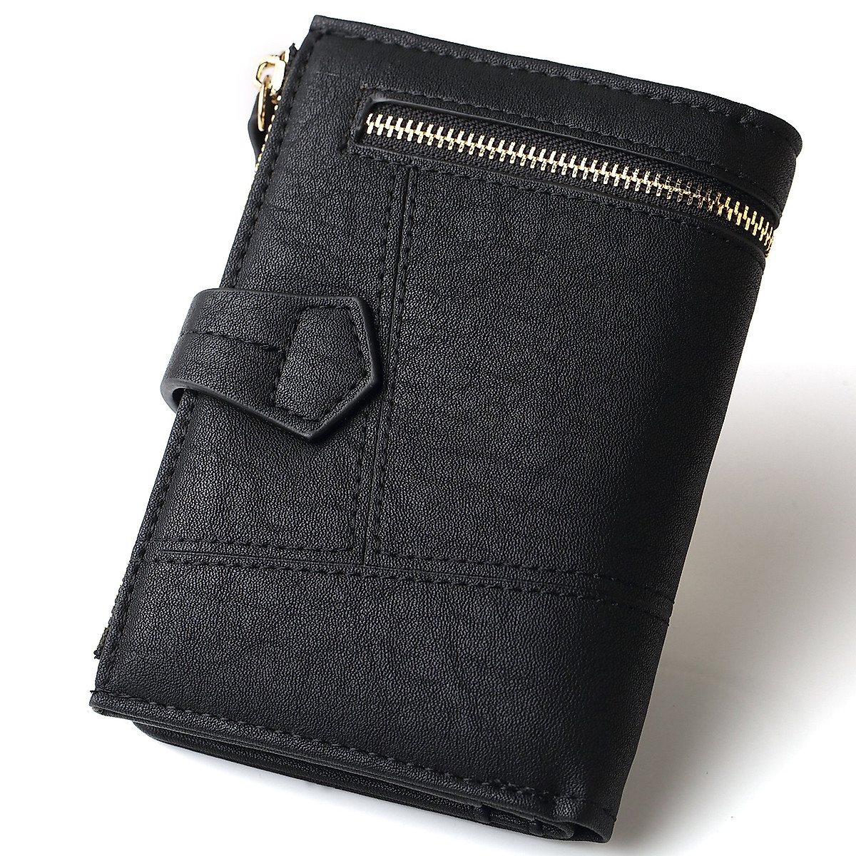 Fanaztee Womens RFID Blocking Black Leather Organized Wallets Purse Compact Bifold Clutch for Girls