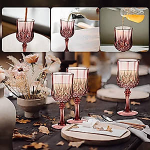 XUWAIDSGN 7oz Plastic Vintage Rose Gold Drinking Glasses Pink Wine Glasses Unbreakable Wedding Glassware Crystal Water Goblets Reusable Drinkware Vintage Champagne Flutes (24, Rose Gold)