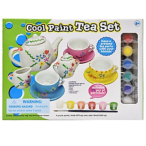 Number 1 in Gadgets Paint Your Own Tea Set for Kids, Decorate Your Own 11 Piece Craft Set of Porcelain Dishes, Includes Six Paint Pots and Paint Brush