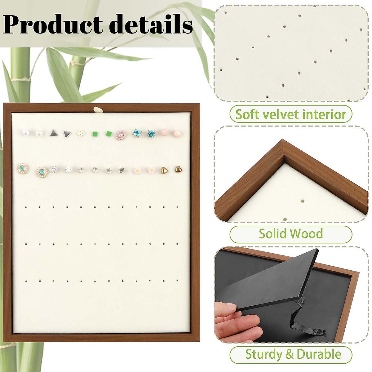 Homeanda Velvet L-Shaped 50 Slots Ring Earring Jewelry Display Tray Organizer Holder (L-Shaped 60Hole)