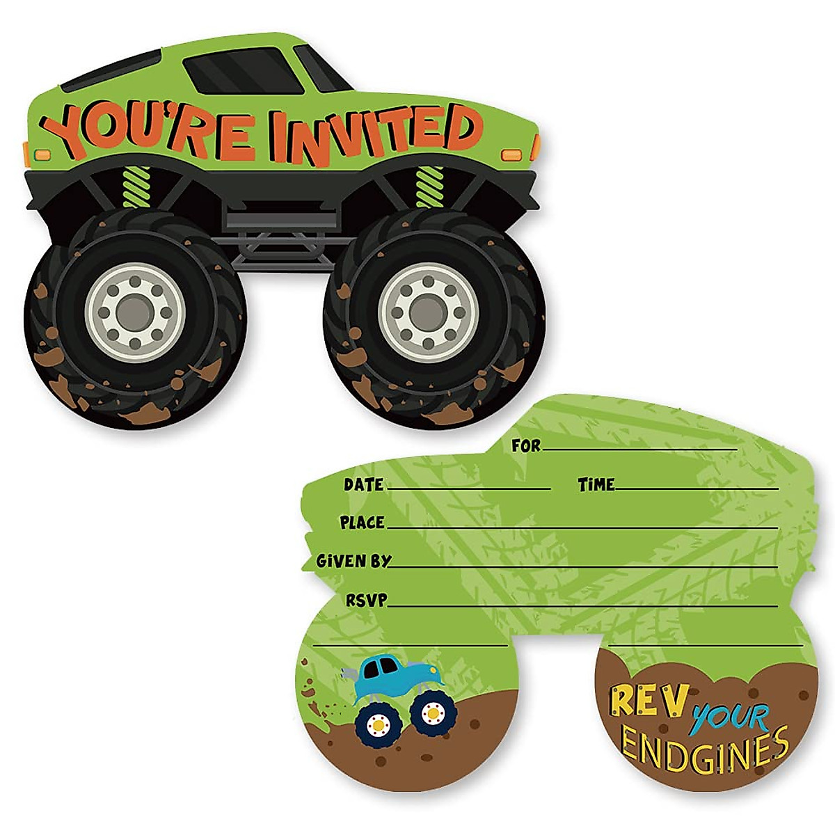 Grace Yonks Truck Bash Invitation, Truck Birthday Invites, 20 Invitations and Envelopes, Birthday party Invitations, Birthday Party Supplies.(088)