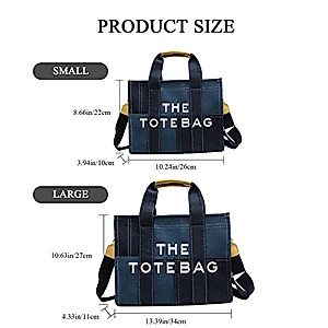 JQAliMOVV The Tote Bags for Women - Personalized Denim Tote Bags Top-Handle Crossbody Tote Bag Handbag for Travel Work Shopping (Blue L)