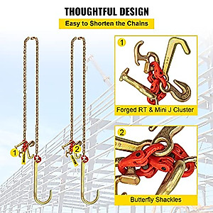 VEVOR J Hook Chain, 5/16 in x 10 ft Bridle Tow Chain, G80 Bridle Transport Chain, Alloy Steel Chain with 2 G70 J Hooks, 9260 Lbs Break Strength Tow Hooks for Trucks, J Hooks Towing Straps 2PCS