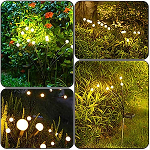 valktech Solar Garden Firefly Lights Solar Swaying Light, Sway by Wind, Solar Outdoor Lights, Yard Patio Pathway Decoration, High Flexibility Iron Wire & Heavy Bulb Base, Warm White(4 Pack)