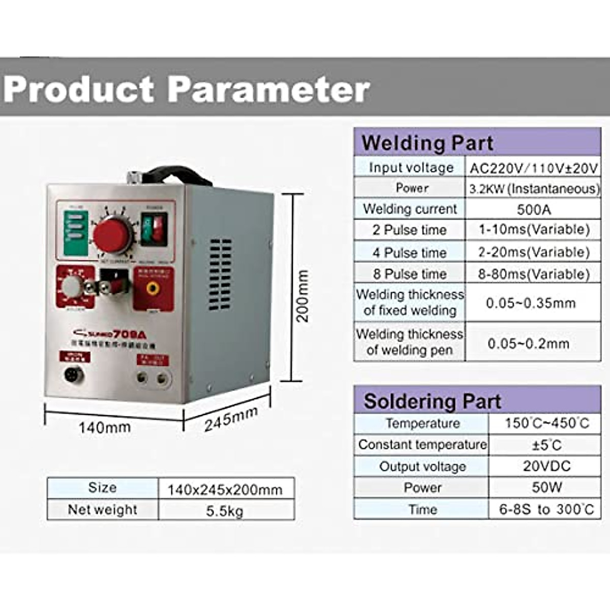 CHEIRSS 709A Pulse Spot Welder 0.35mm Battery Welding Machine,with LED Lighting Function, for Welding, Repairing, Battery Production and Assembly