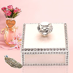 LASODY Diamond Crystal Jewelry Storage Box for Rings Earrings Necklace Treasure Chest Organizer Jewelry Keepsake Gift Box Case for Girl Women (Diamond Square Silver Plater White)