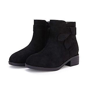 PiePieBuy Kids Girls Tie Knot Ankle Boots Chunky Low Block Heel Chelsea Dress Booties Winter Shoes With Zipper,Black, Size 2 Little Kid