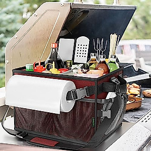 FANGSUN Grill Caddy, BBQ Caddy with Paper Towel Holder, Picnic Griddle Caddy for Outdoor Camping, Barbecue Accessories Storage Organizer for Utensil Grilling Tool, Must Haves for Camper Tailgating Rv