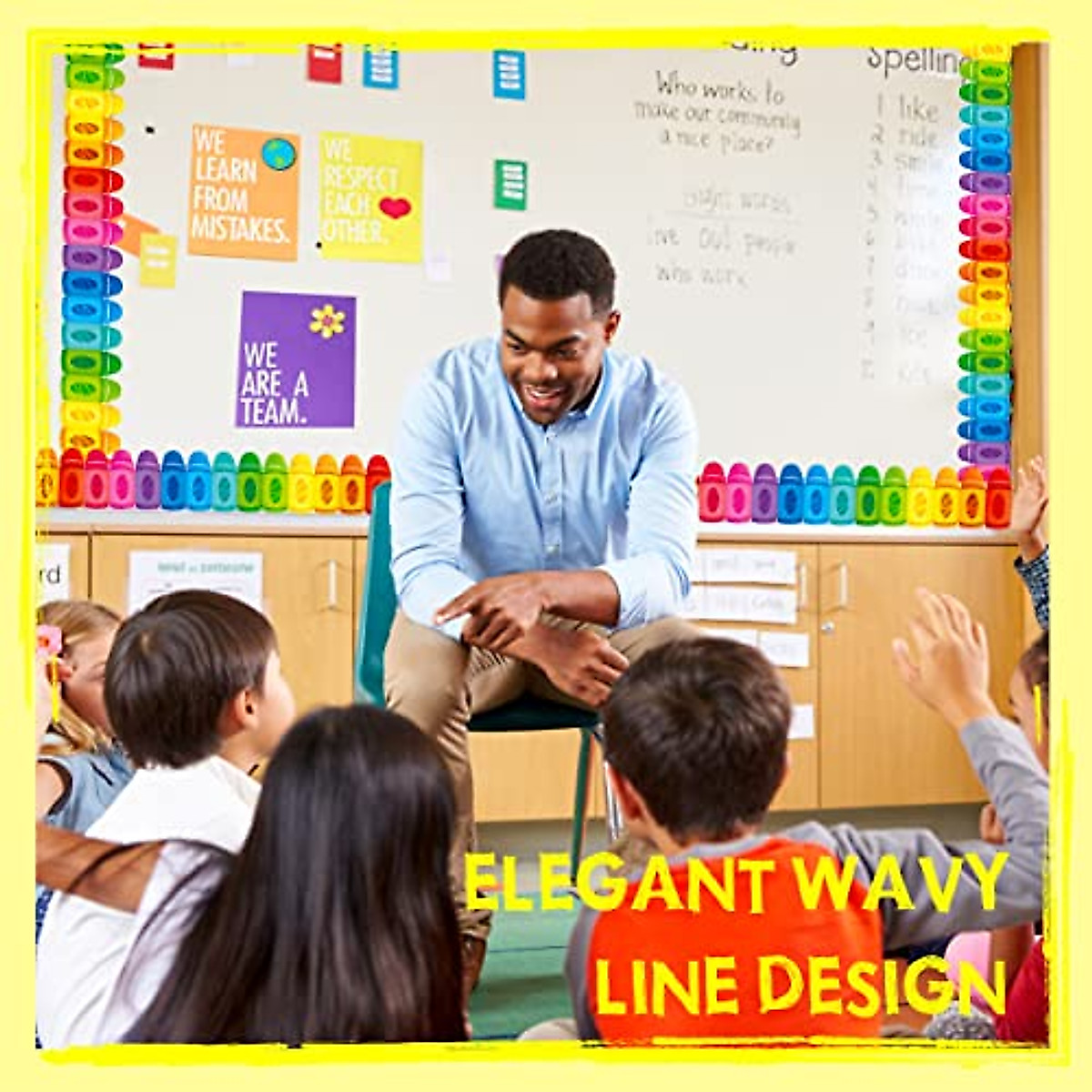 ERKE 60 Feet Bulletin Board Borders, Colorful Crayon Die-Cut Rolled Border Trim Decoration Borders for School, Classroom & Offices