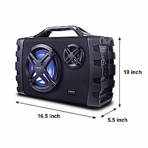 NEM Mobi7e Portable Wireless Bluetooth High Performance Stereo Speaker Extra Bass, USB Recording, Rechargeable Battery, AUX and TF Card Input, FM Radio, MP3, Mic and Guitar Input, LED Lights (Black)