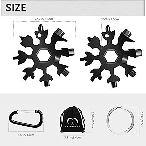 MATHARAGO Snowflake Multitool, 1pcs Snowflake Tool Stainless Steel 18 in 1 Snowflake Multitool with Carabiner Clip, Keyring and Storage Bag for Christmas Gift Men's Present(Black)