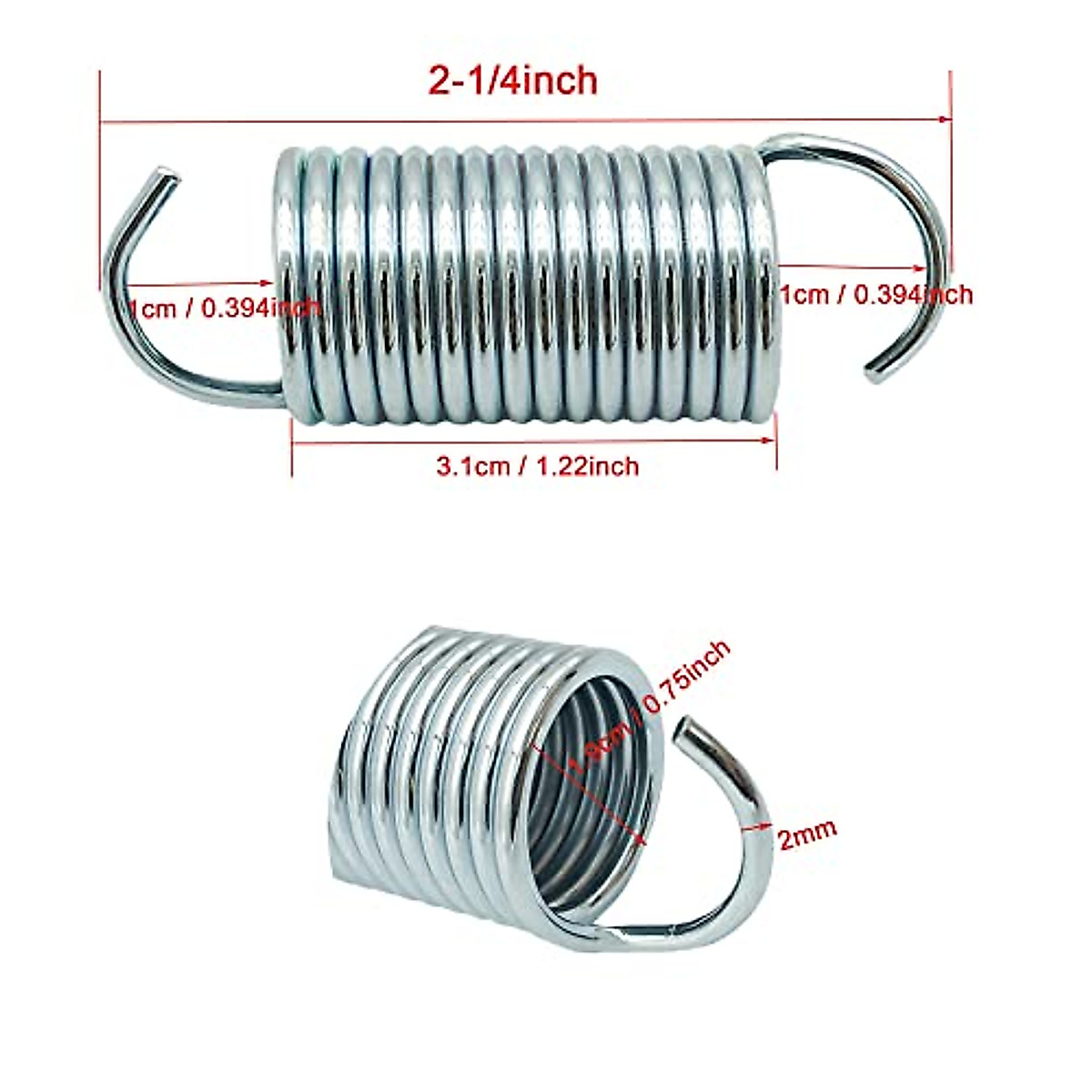 Souldershop 2-1/4inch Replacement Recliner Chair Spring Mechanism Furniture Bed Tension Springs Short Neck Style (Pack of 2)