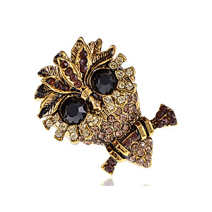 Alilang Antique Gold Tone Topaz Brown Rhinestone Wise Owl Bird Stretch Statement Ring