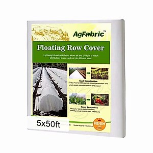 Agfabric Plant Covers Freeze Protection 5'x50' 0.55oz Frost Blankets for Plants Drawstring Bags Shrub Blanket,White