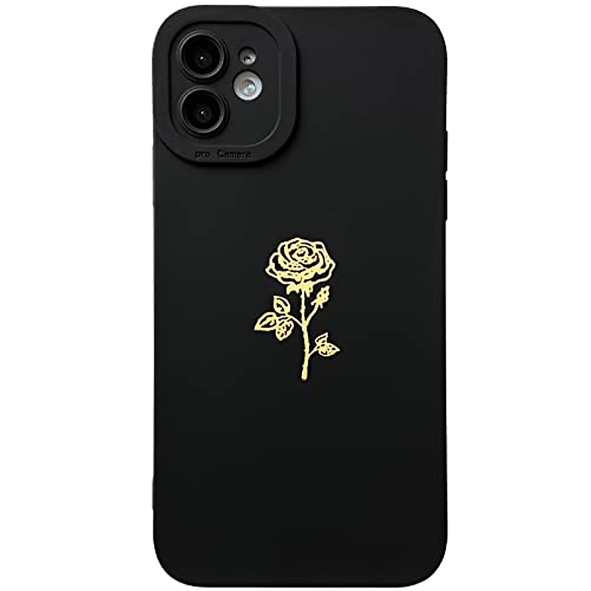 Qokey for iPhone 11 Case(2019 6.1"), Cute Plated Rose Gold Flower with Anti-Fall Lens Cameras Cover Shell, Soft TPU Shockproof Anti-Fingerprint Phone Protection Cases for Women Girls Men,Black