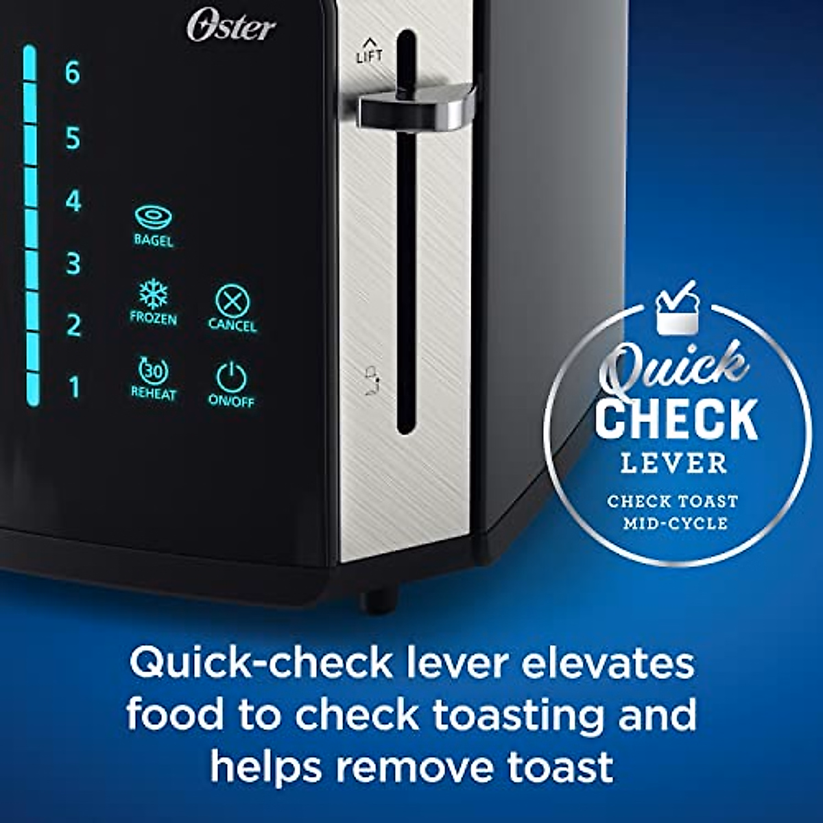 Oster 2-Slice Toaster, Touch Screen with 6 Shade Settings and Digital Timer, Black/Stainless Steel