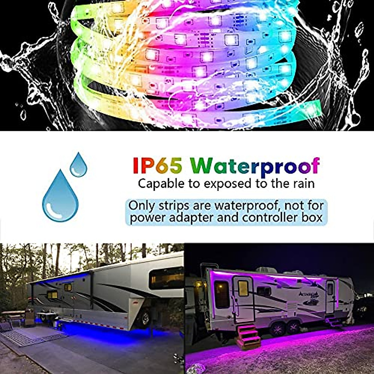 ROLiGHTiC RV Awning Lights, Camper Awning Lights for RV Motorhome Travel Trailer Canopy, RV Exterior Outdoor Lights, RGB, DC 12v (16.4FT / 5M)