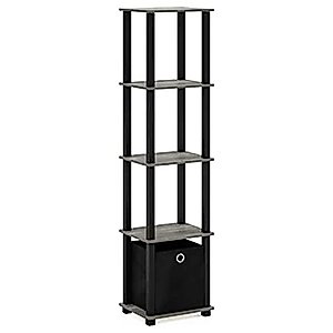FURINNO TNT No Tools 5-Tier Display Decorative Shelf, French Oak Grey/Black/Black