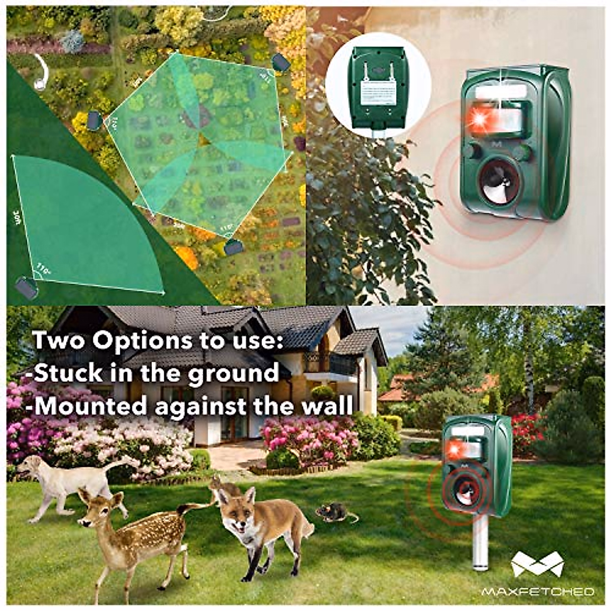 Maxfetched Solar Animal Repeller Ultrasonic Outdoor, Deer Repellent ...