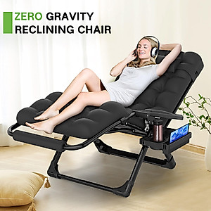 ZENPETIO 26In Zero Gravity Chair, Zero Gravity Recliner Lounge Chair for Indoor and Outdoor, Reclining Camping Chair for Lawn and Patio, Anti Gravity Chair w/Cushion, Cup Holder and Footrest, 440LBS