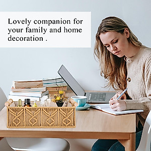 Primepoch Macrame Storage Baskets With Wood Handles, Boho Style Versatile Shelf Basket bins, set of 2 (Khaki)