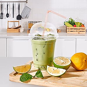 FOCUSLINE 200 PACK 12oz Clear Plastic Cups, Disposable Cold Drinking Cups, 12 Ounce Clear Cups with Dome Lids with Holes for Smoothie, Milkshake, Bubble Tea, Parfait