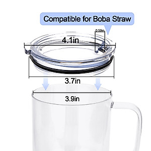 Zukro Replacement Lid for Zukro 32 Glass Tumbler with Handle, Press In, Compatible with Bubble Tea Straw, BPA Free, Clear
