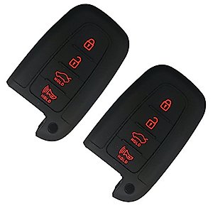 2Pcs Coolbestda Silicone Smart Key Fob Cover Case Remote Skin Keyless Jacket Protector for Hyundai Elantra Sonata Veloster Kia Sportage Soul Sorento Forte 4 Buttons Black