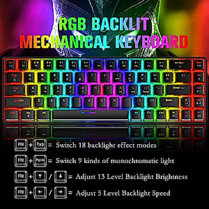 LexonElec T8 60% Mechanical Gaming Keyboard, RGB Backlit Compact Mechanical Keyboard, Blue Switches, Spill Resistant, Customizable Key Macro Function, for PC Gamers and Office Typists (Black)