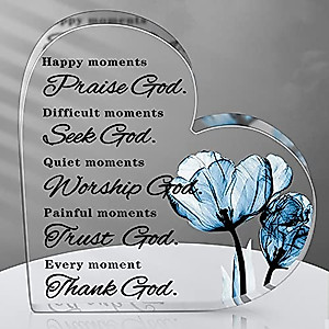 Christian Bible Verses Decor Christian Gift for Woman Prayers Religious Gift Positive Quotes Inspirational Gift Scripture Motivational Gift for Room Home Office Table Decor (Blue Flower)